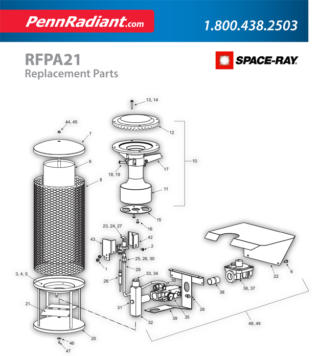 SpaceRay RFPA10B & SpaceRay RFPA21A Parts On Penn Radiant Products